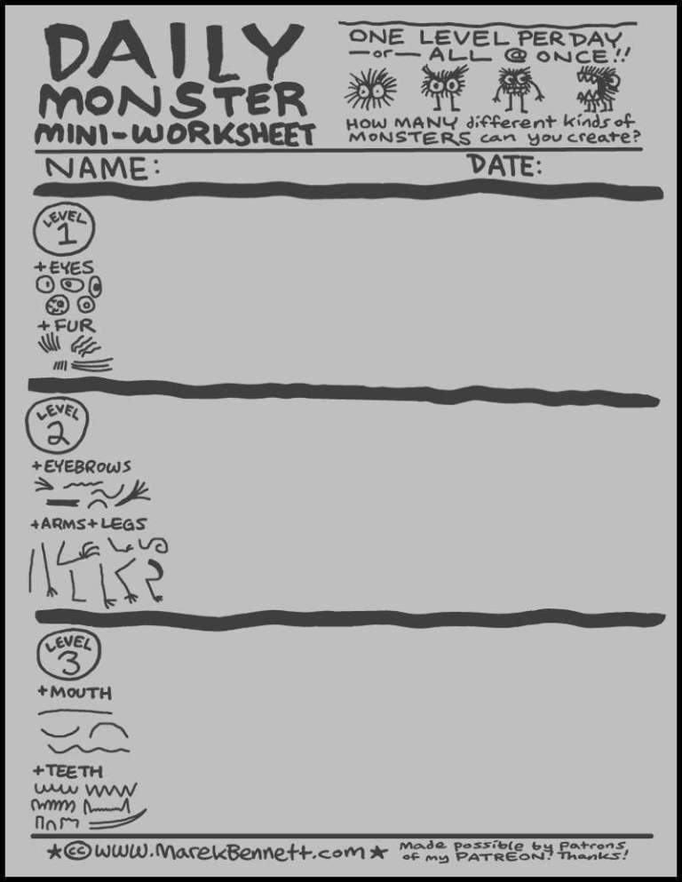 Let’s Draw MONSTERS! (LEVELS 6-8) – www.MarekBennett.com