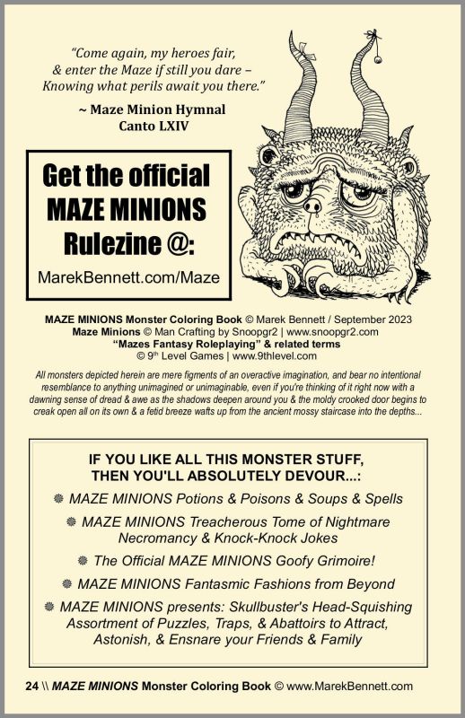 MAZE MINIONS™ Monster Coloring Book – www.MarekBennett.com