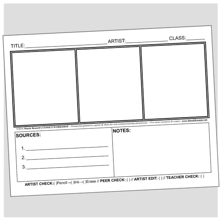 3-Panel Comic Strip TEMPLATE (+ Research Notes) – www.MarekBennett.com
